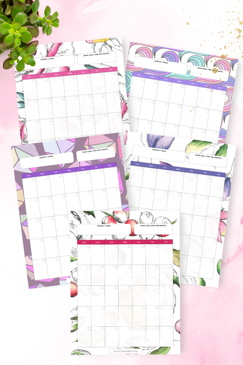 Colorful Undated Monthly Calendars Printables*